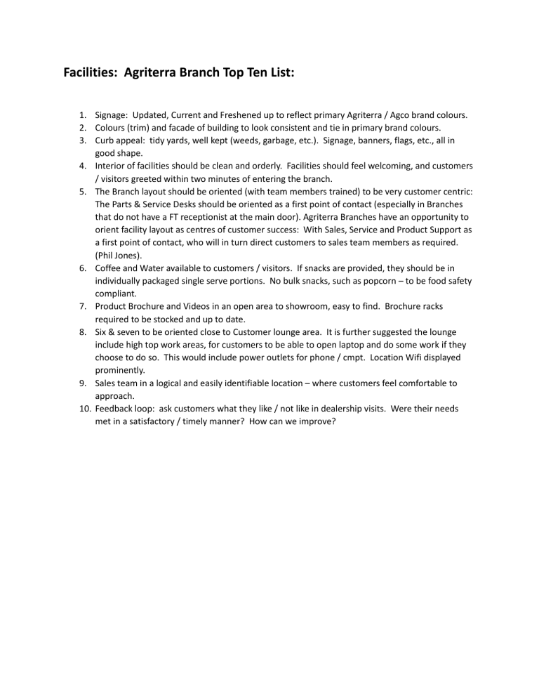 Agriterra Branch Facilities Top Ten List