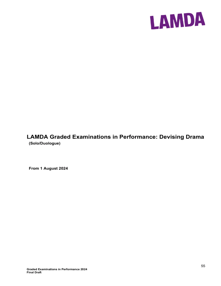 LAMDA Devising Drama Exam Regulations & Entry Level Guide