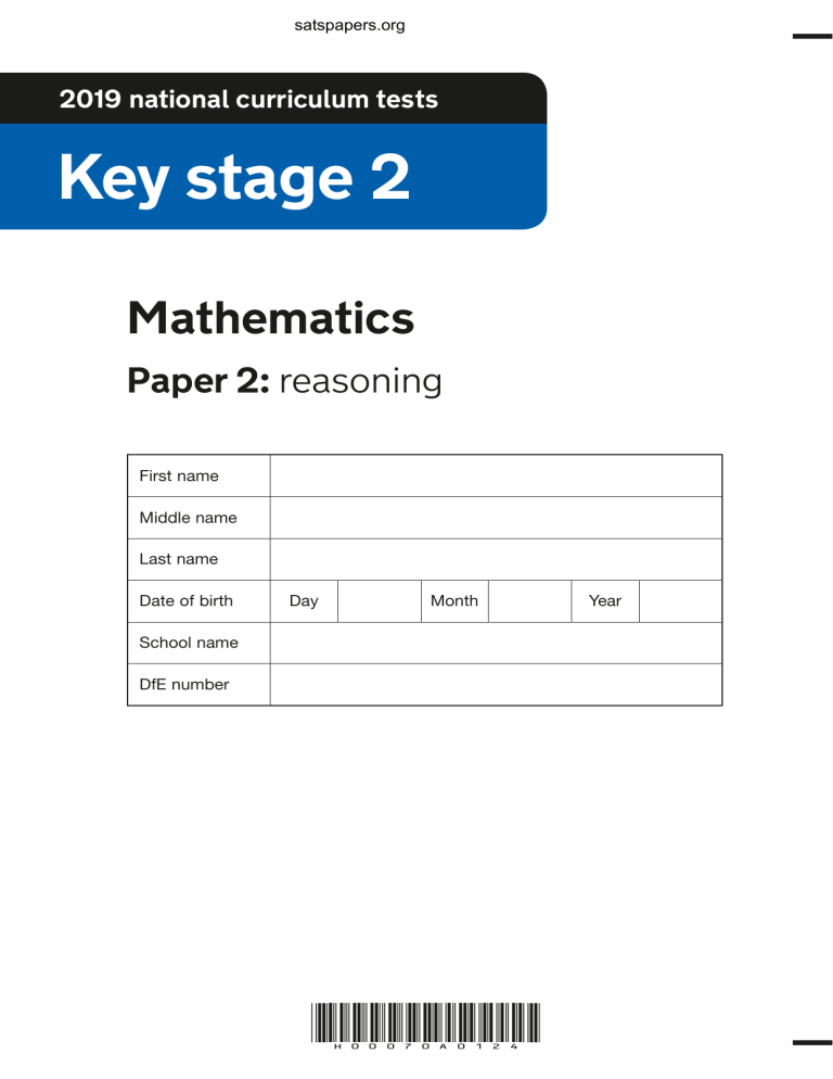 Key Stage 2 Maths Reasoning Paper 2 - 2019