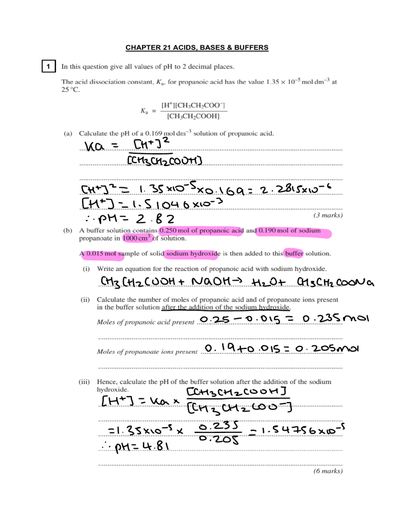 Acids, Bases & Buffers: pH Calculation & Buffer Solutions
