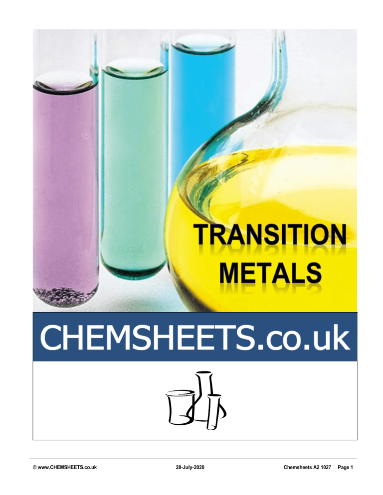 Transition Metals & Complex Ions Chemistry Worksheet