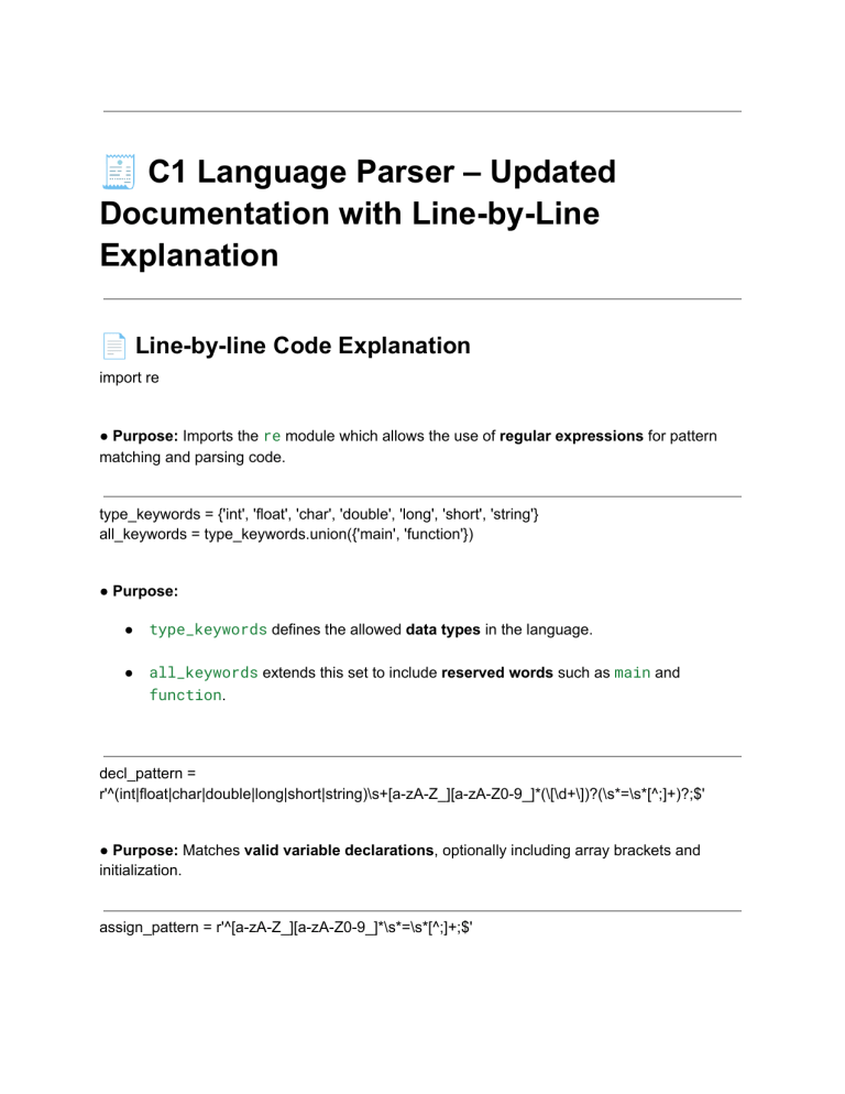 C1 Language Parser Documentation: Line-by-Line Explanation