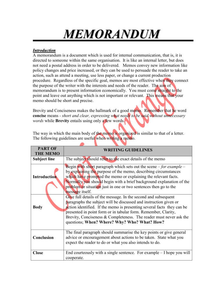 Memorandum Writing Guide & Example | Business Communication
