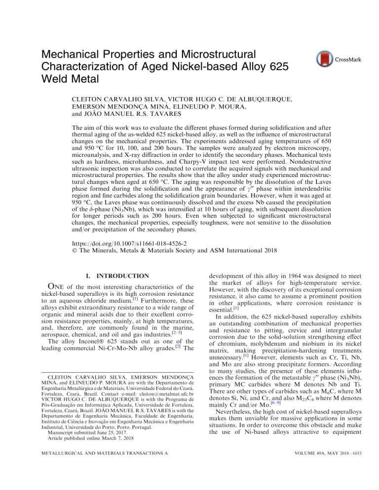 Alloy 625 Weld Metal: Mechanical Properties & Microstructure