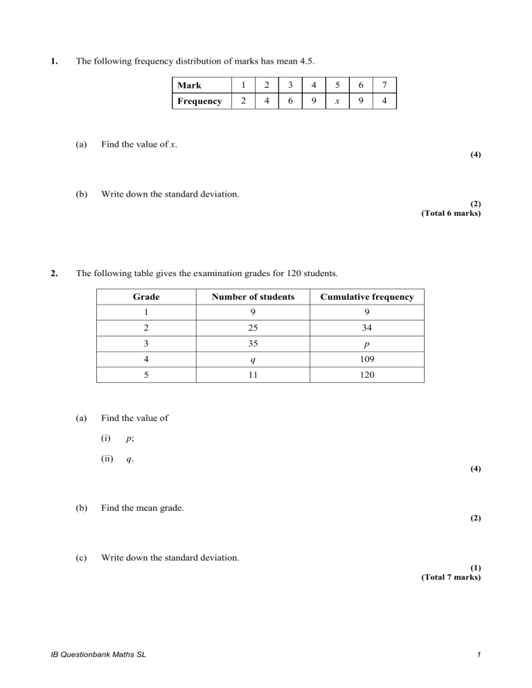 Statistics Exam Questions: Mean, SD, IQR, Probability