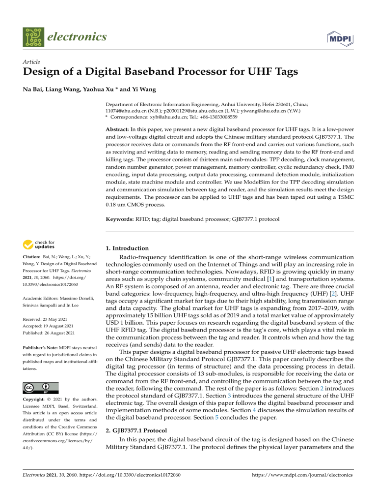 Digital Baseband Processor Design for UHF Tags