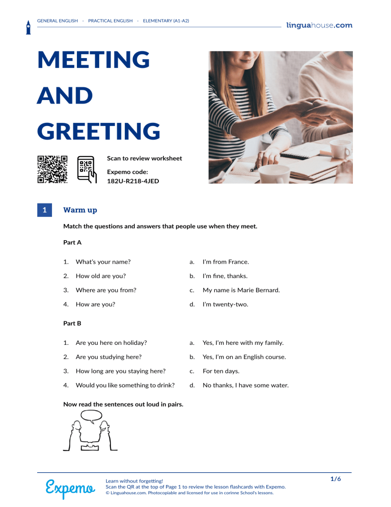 Elementary English: Meeting and Greeting Worksheet
