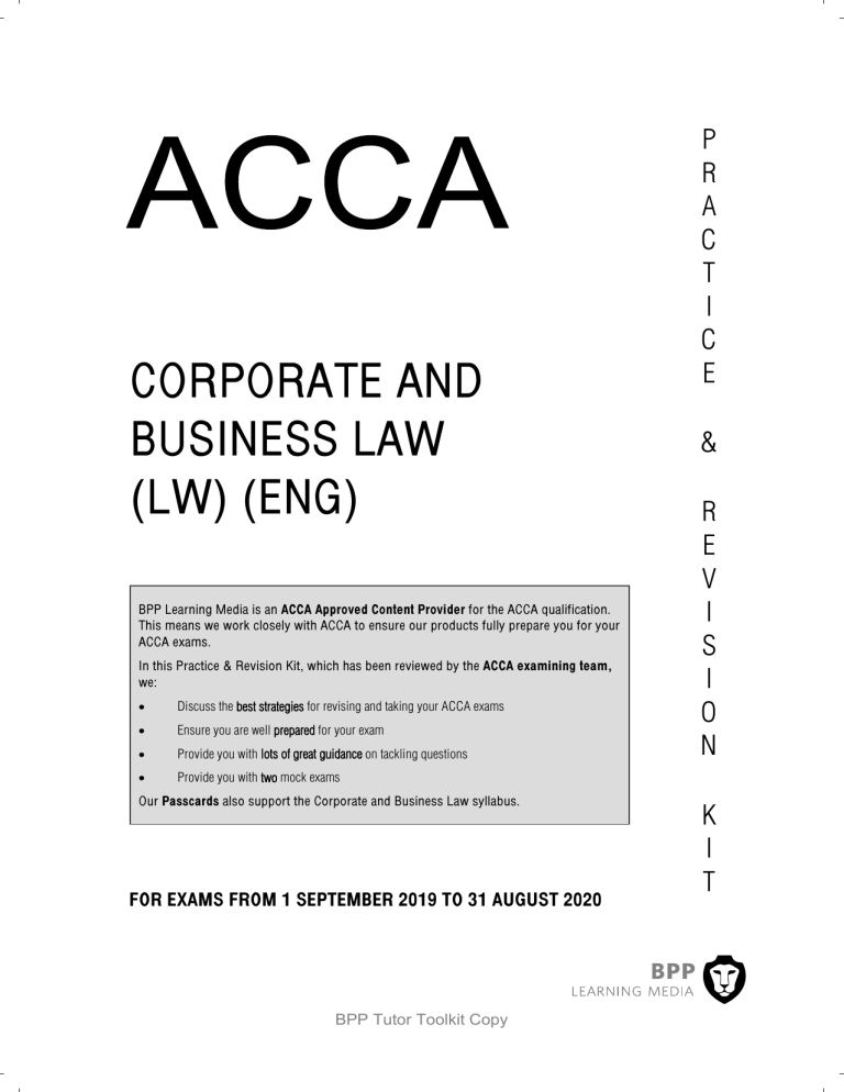 ACCA Corporate & Business Law (LW) Practice & Revision Kit
