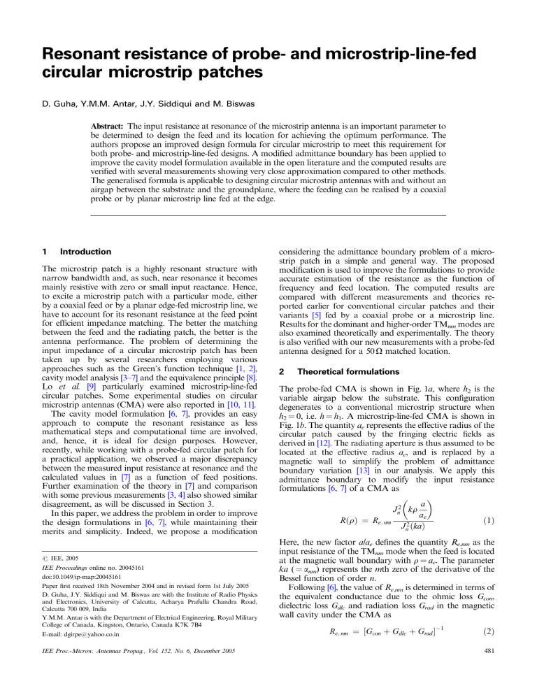 Circular Microstrip Antenna Design: Resonant Resistance Analysis