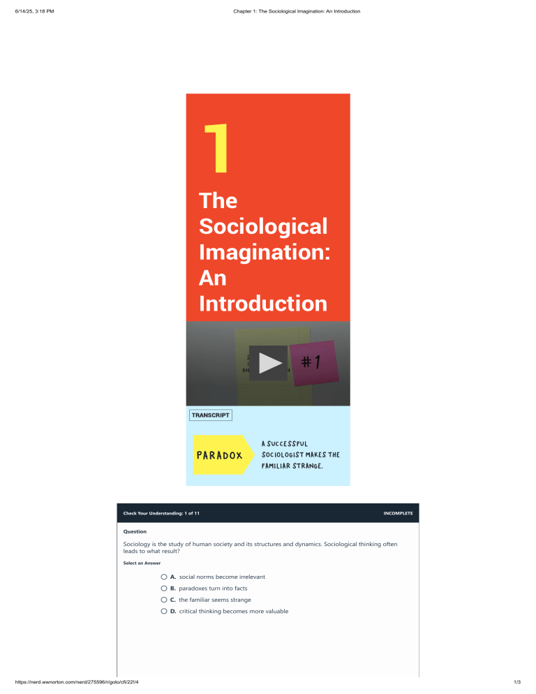Sociological Imagination: An Introduction to Sociology