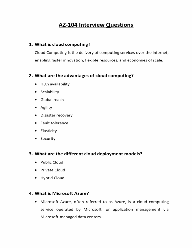 AZ-104 Interview Questions: Cloud Computing & Azure