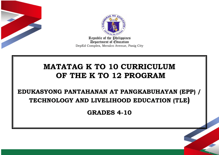 EPP/TLE Curriculum Guide Grades 4-10 Philippines