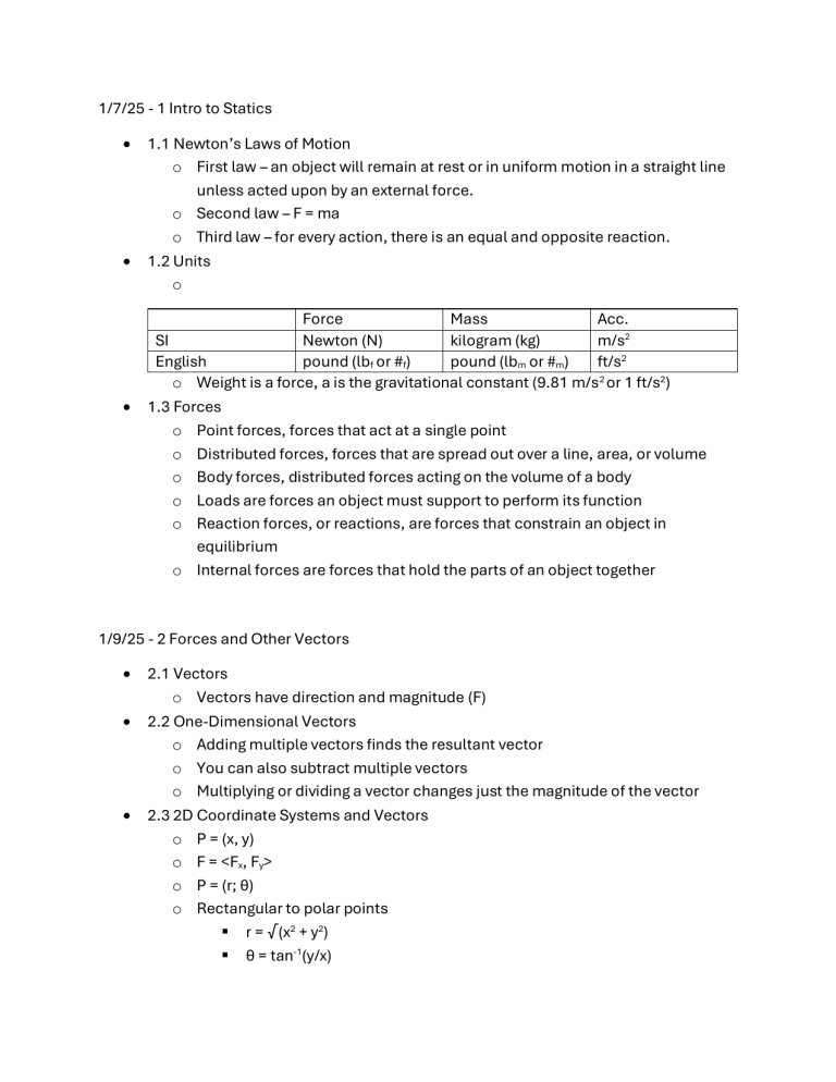 Statics Lecture Notes Forces Equilibrium And Moments