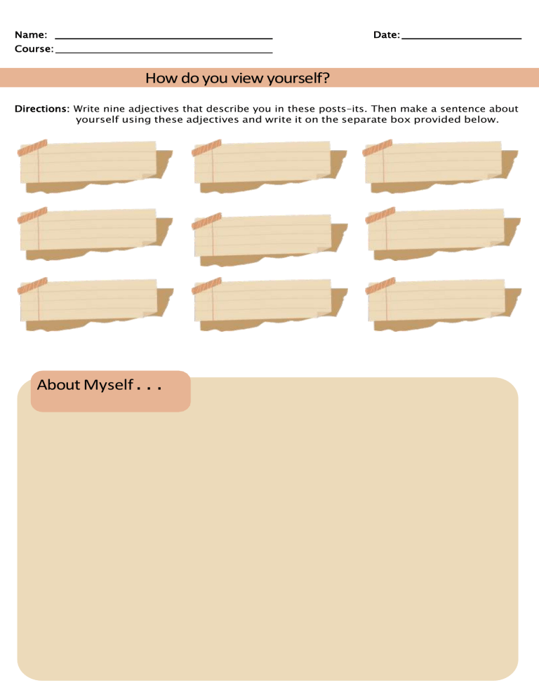 Self-Reflection Worksheet: Adjectives & Self-Description