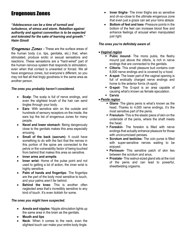Erogenous Zones & Sexual Response Cycle