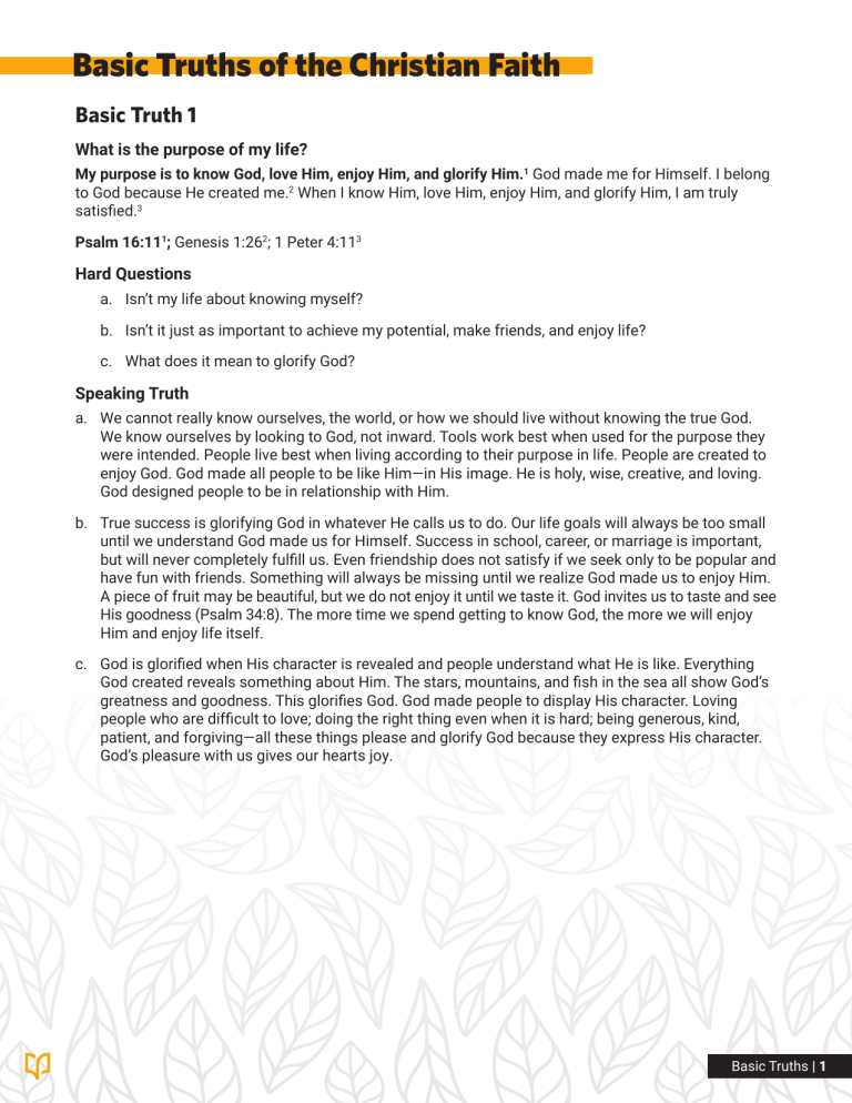 Basic Christian Truths: Purpose, God, Trinity, Creation