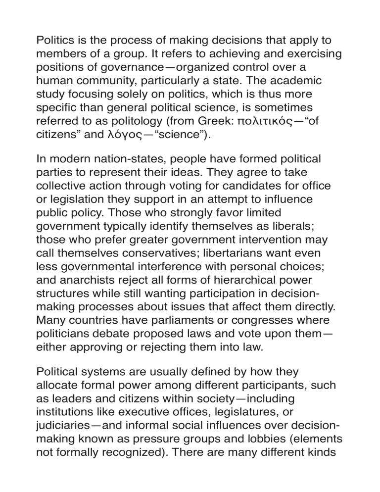 Politics: Definition, Ideologies, and Political Systems