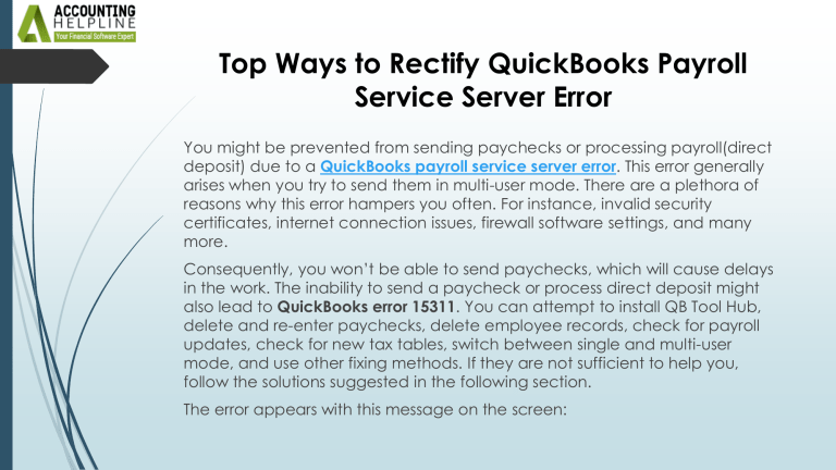 Fix QuickBooks Payroll Service Server Error: Top Solutions
