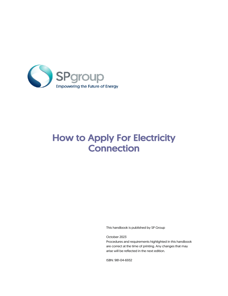 Electricity Connection Application Handbook by SP Group