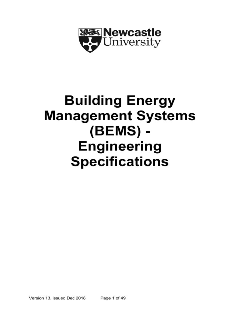 BEMS Engineering Specifications - Newcastle University