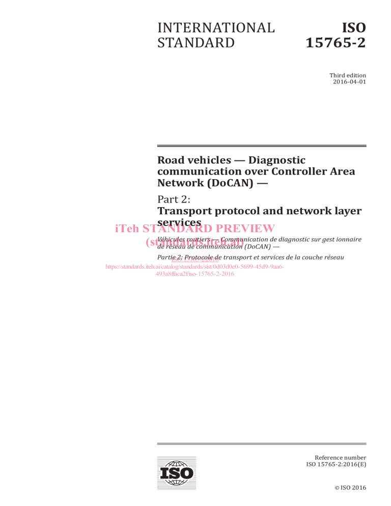 ISO 15765-2: DoCAN Transport Protocol & Network Layer Services