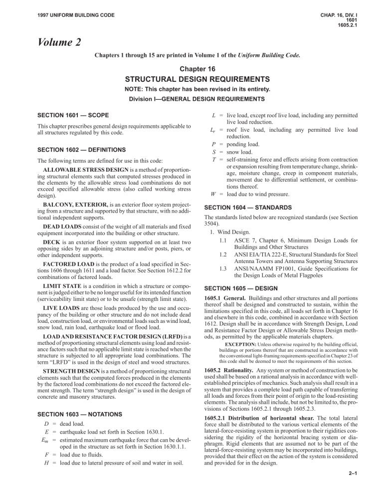 1997 Uniform Building Code: Structural Design Requirements