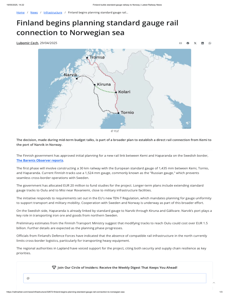 Finland Railway to Norway: Standard Gauge Project