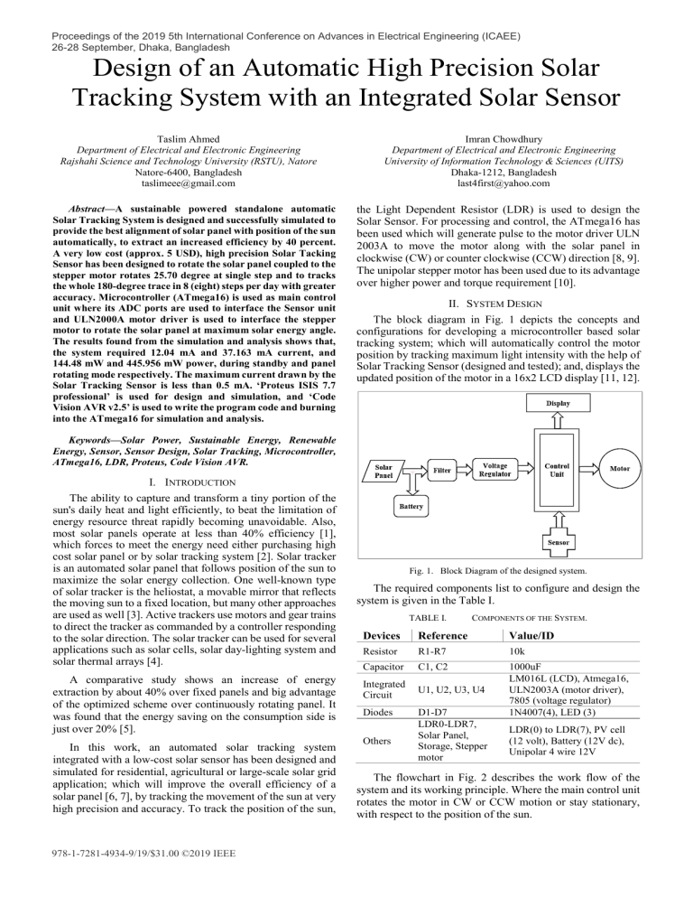 Design of High Precision Solar Tracking System with Integrated Sensor