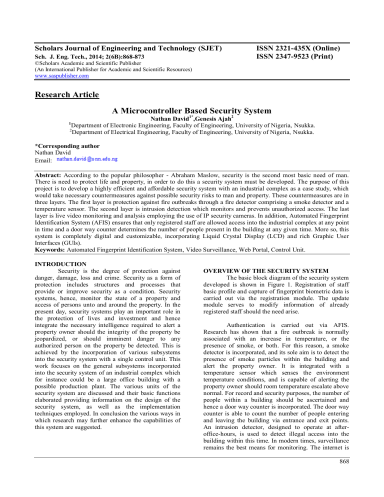 Microcontroller Security System Design And Implementation