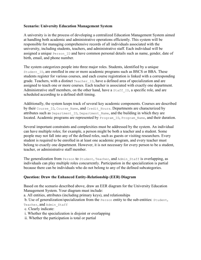 University Education Management System EER Diagram