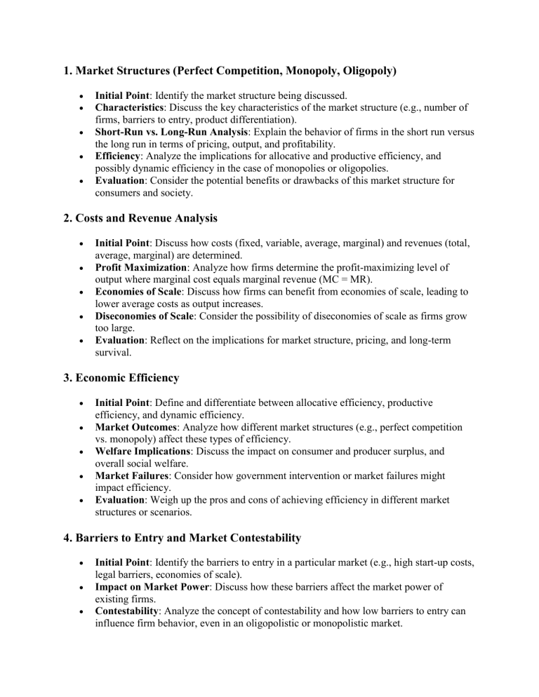 Economics Study Guide: Market Structures & Efficiency