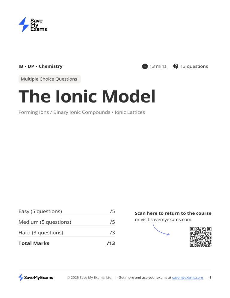 IB DP Chemistry: Ionic Model Multiple Choice Questions