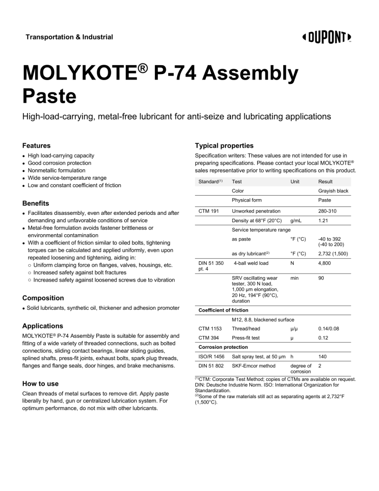 MOLYKOTE P-74 Assembly Paste: High-Load Lubricant