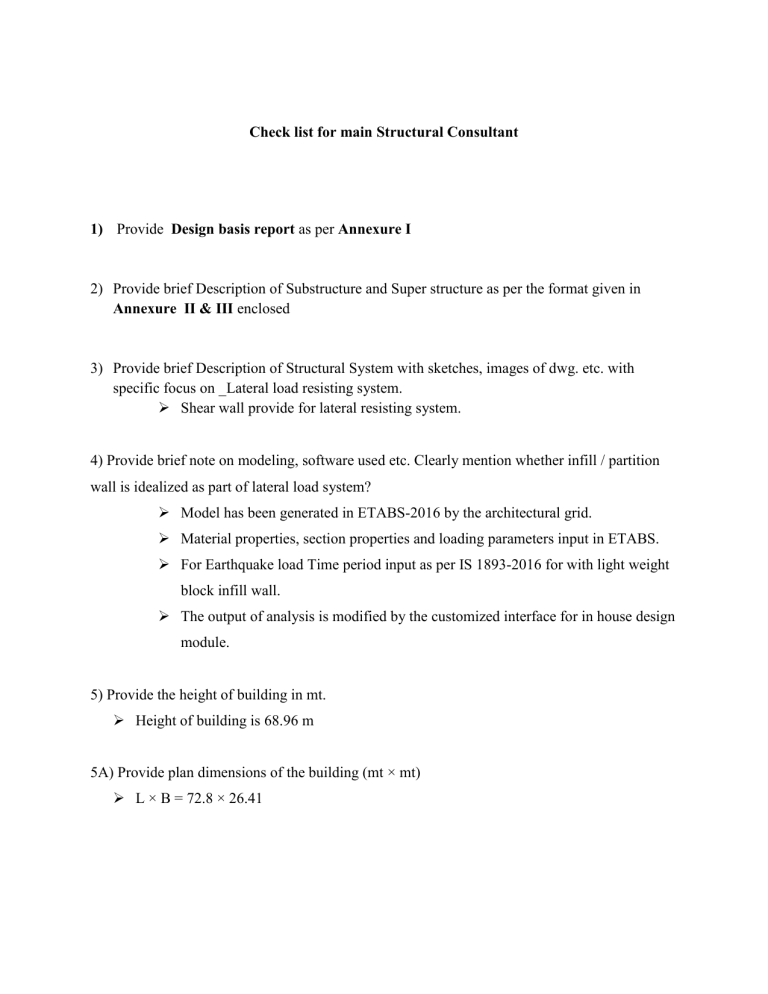 Structural Consultant Checklist: Building Design & Analysis