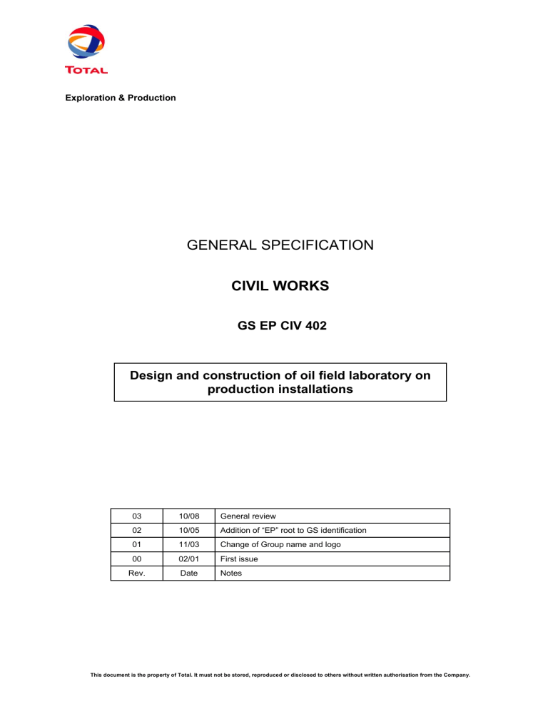 Oil Field Laboratory Design & Construction Specification