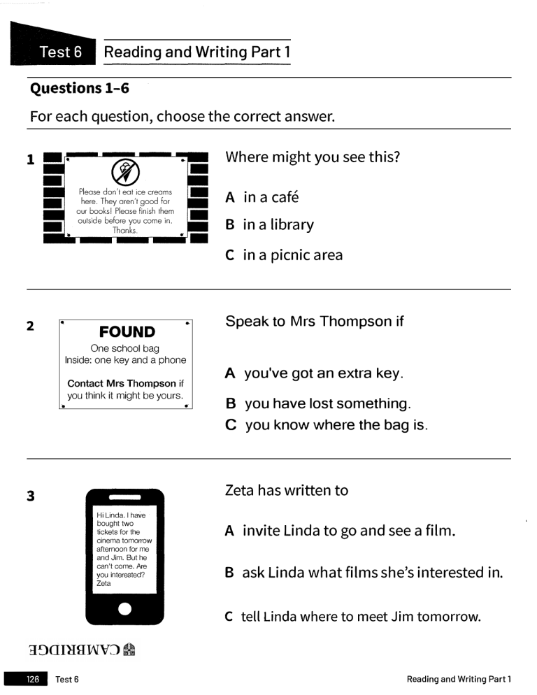 Reading and Writing Test