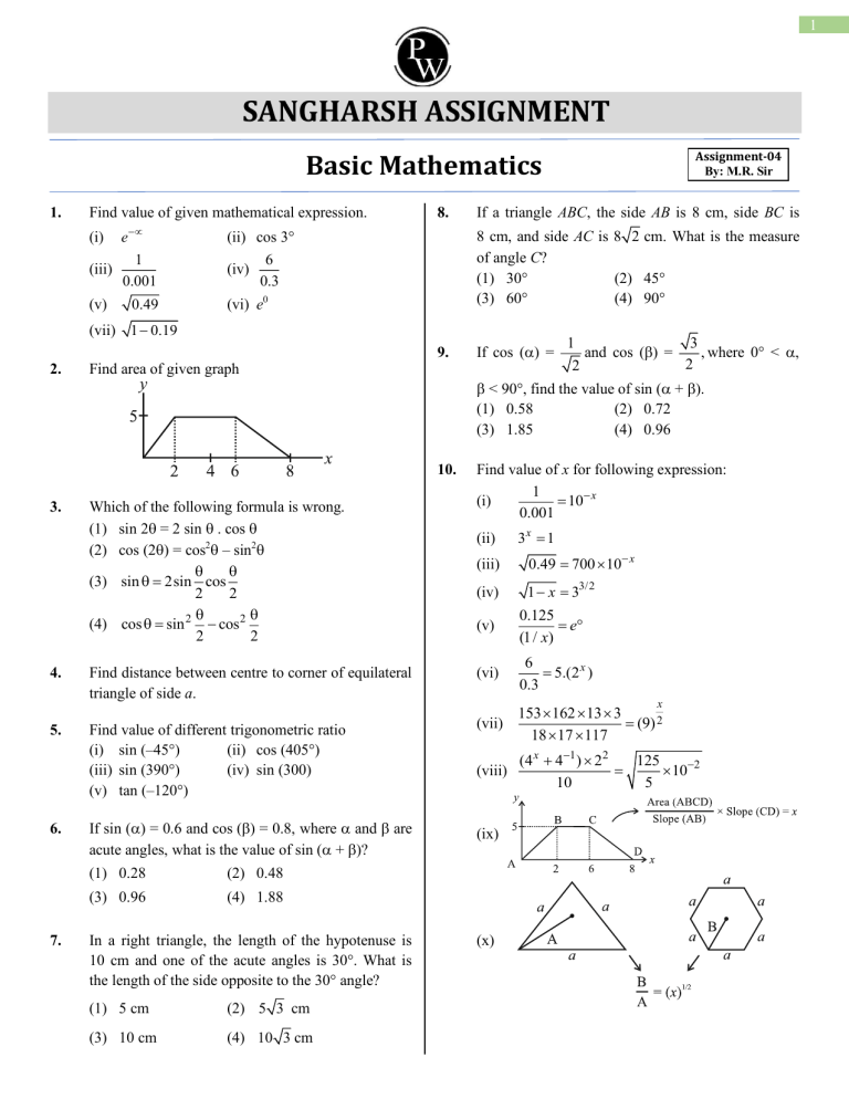 Basic Mathematics Assignment for High School