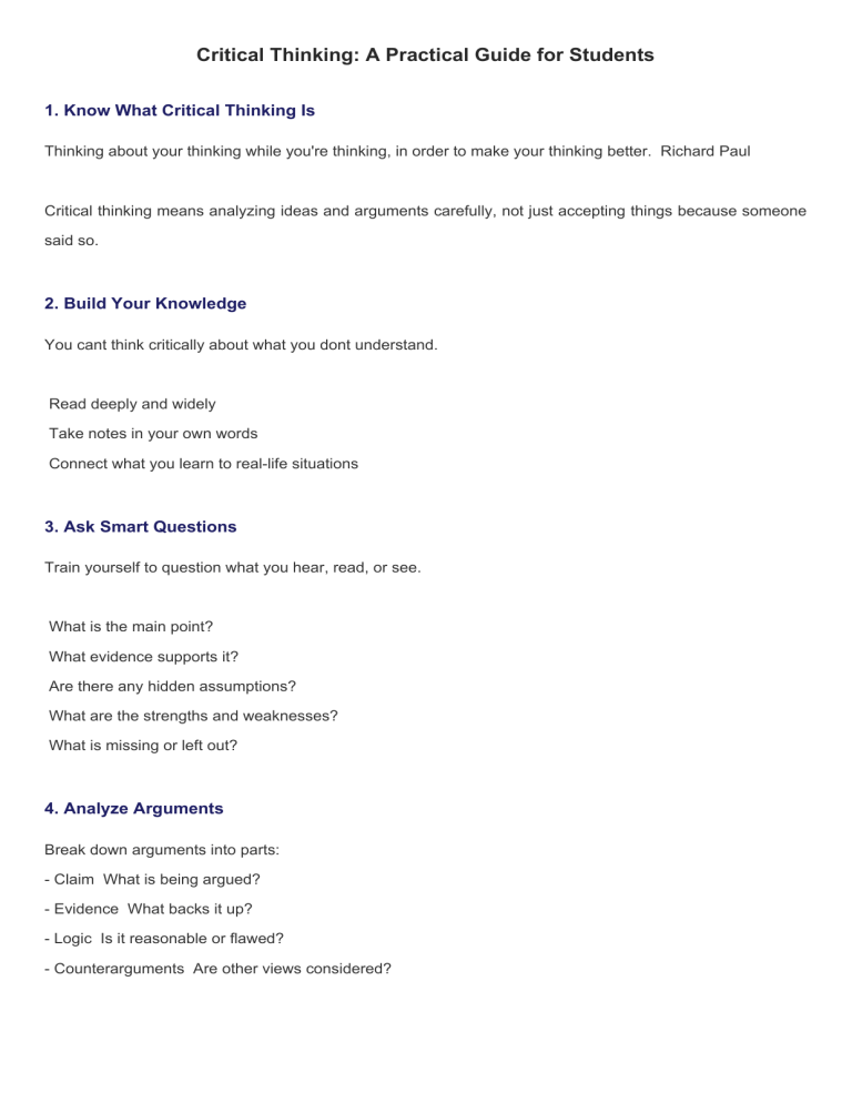 Critical Thinking: A Practical Guide for Students