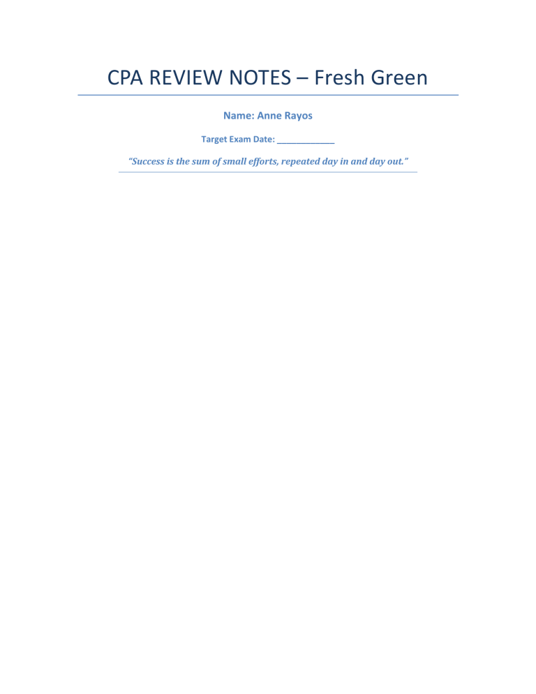 CPA FAR Review Notes: Inventory Valuation (FIFO, LIFO)