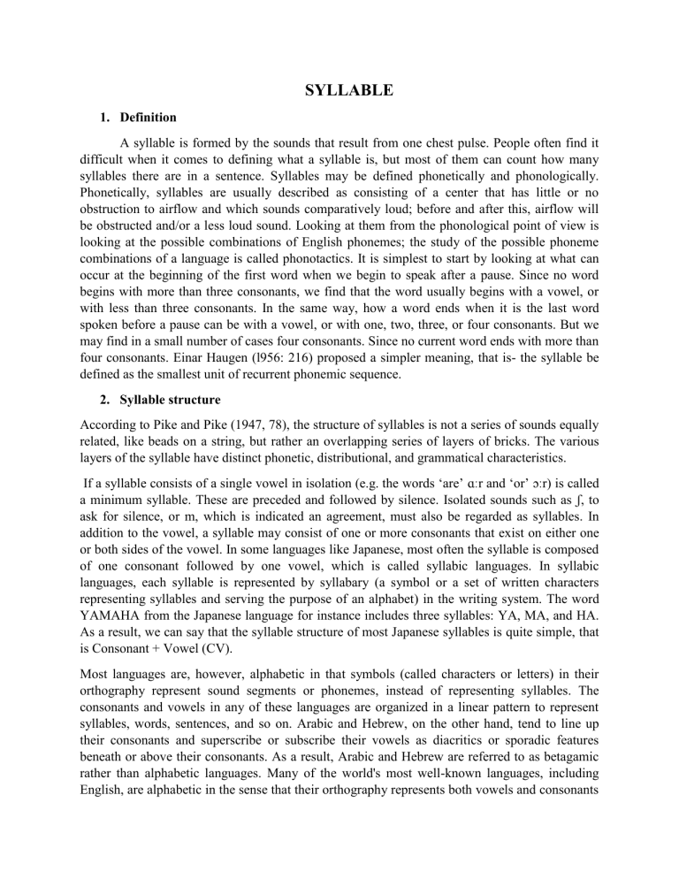 Syllable Structure & Division: Linguistics Textbook Excerpt