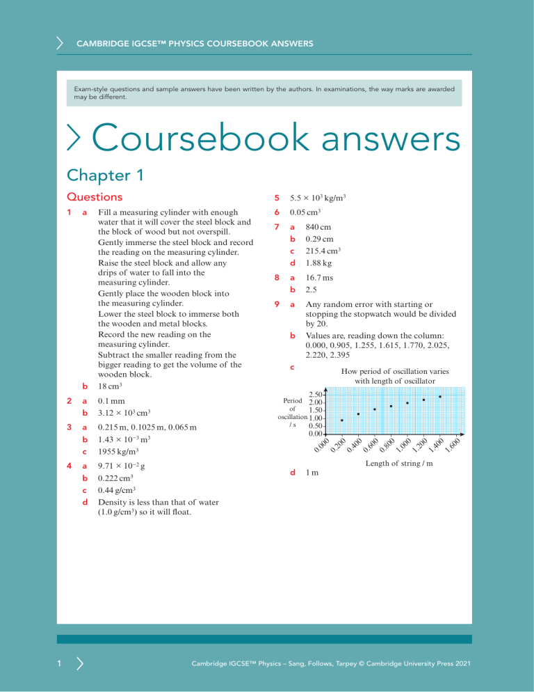 IGCSE Physics Coursebook Answers: Chapter 1 Solutions