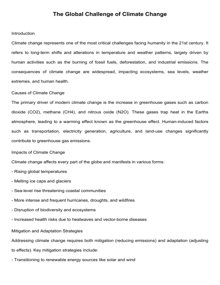 Climate Change: Global Challenge & Solutions