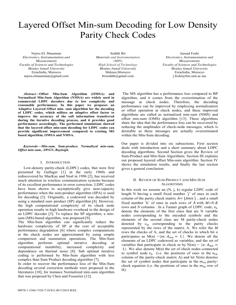 Ldpc Decoding Layered Offset Min Sum Algorithm Research
