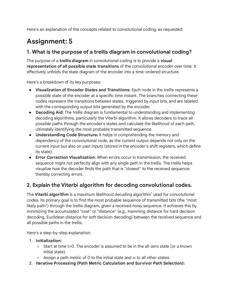 Convolutional Coding: Trellis, Viterbi Algorithm & Encoding Explained