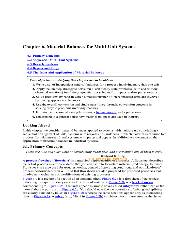 Material Balances for Multi-Unit Systems - Chemical Engineering