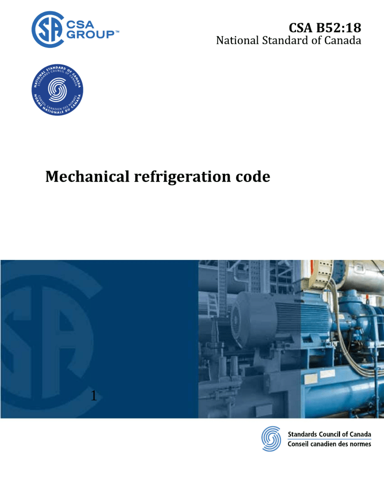 CSA B52:18 Mechanical Refrigeration Code Standard