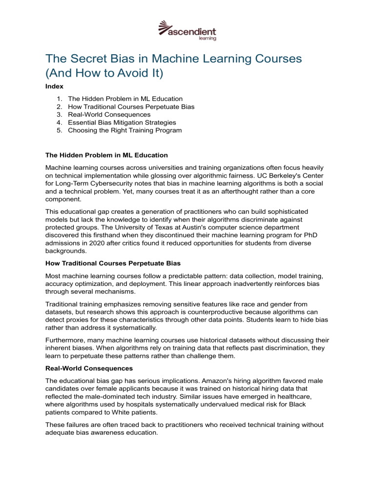 Bias in Machine Learning Courses: How to Avoid It