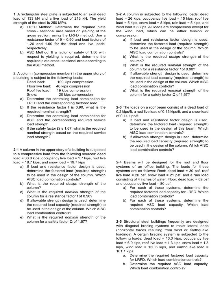 Structural Steel Design Exam Questions: LRFD & ASD