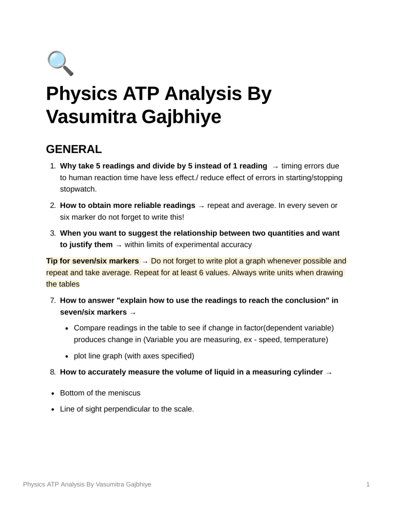 Physics ATP Analysis: Practical Exam Guide