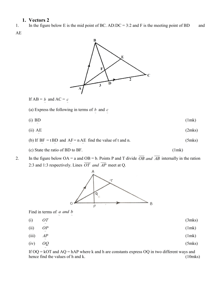 Vectors Exam Questions - High School Math